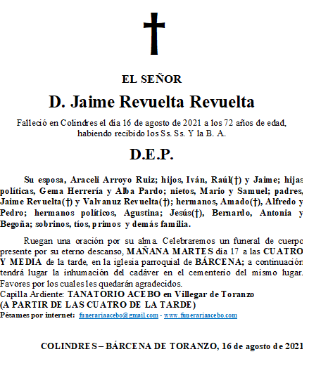 D. Jaime Revuelta Revuelta- Colindres- Bárcena de Toranzo – Funeraria ...