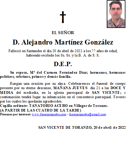 D. Alejandro Martínez González- San Vicente de Toranzo – Funeraria ...