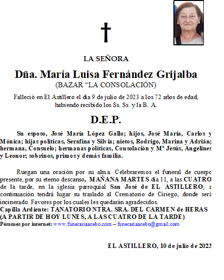 Dña. María Luisa Fernández Grijalba- El Astillero – Funeraria Tanatorio ...